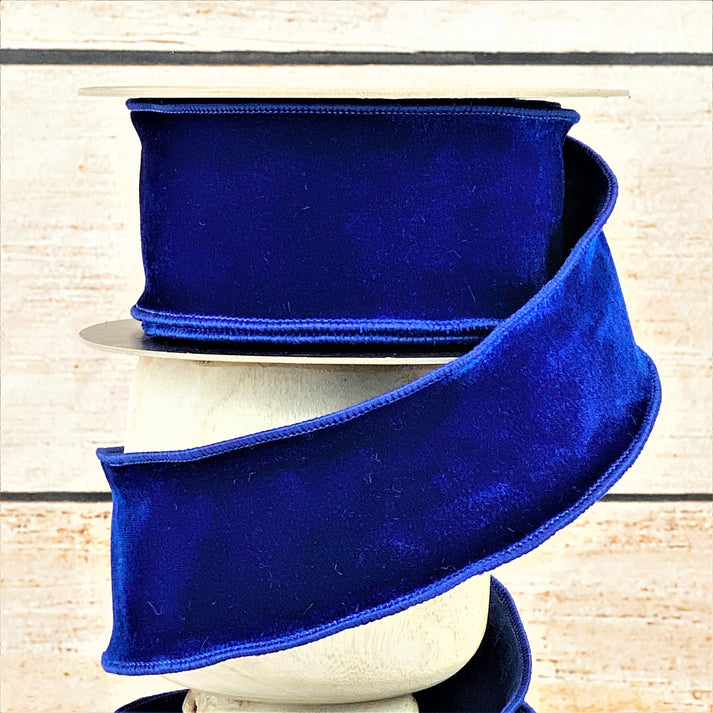 D Stevens Velvet Ribbon, Blue Velvet Ribbon, Blue Wired Ribbon, Two Si ...